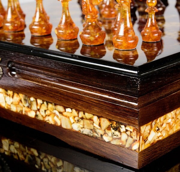 Luxury Wooden Chess Set With Amber Mosaics and Figureschess ...