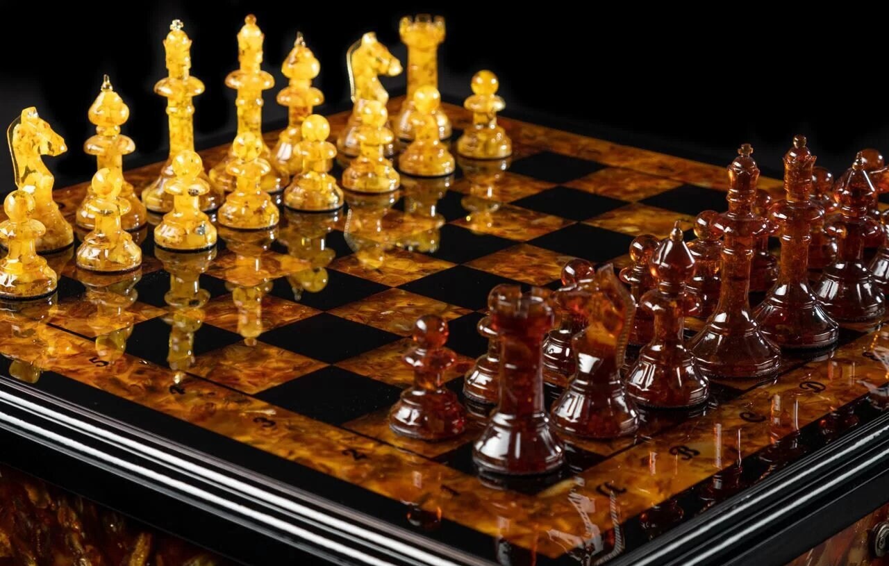 Amber Chess Set With Drawer and Exclusive Chess Pieces Handcrafted ...