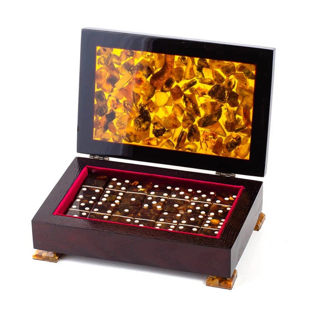 Luxury Amber Domino Set in an Oak Casket Box on Legs With Amber Domino ...