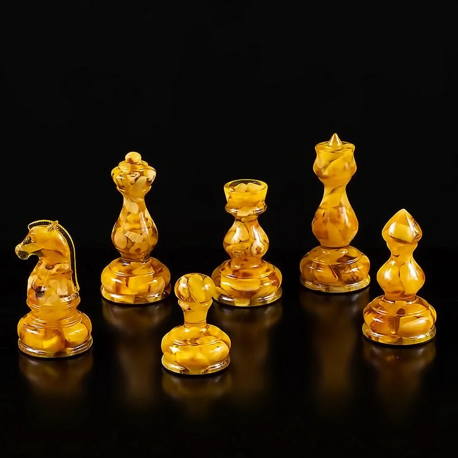 Chess Figures Amberlarge Carved Chess Pieces With Natural Amberluxury ...