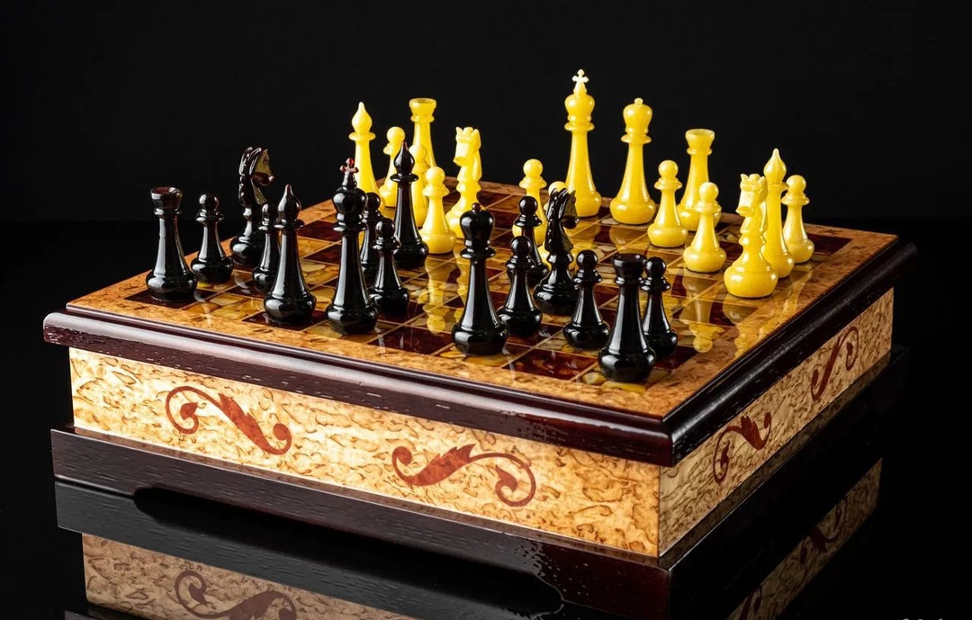 Amber Chess Set Karelia With Amber Chess Pieceswood Amber Chessboard ...