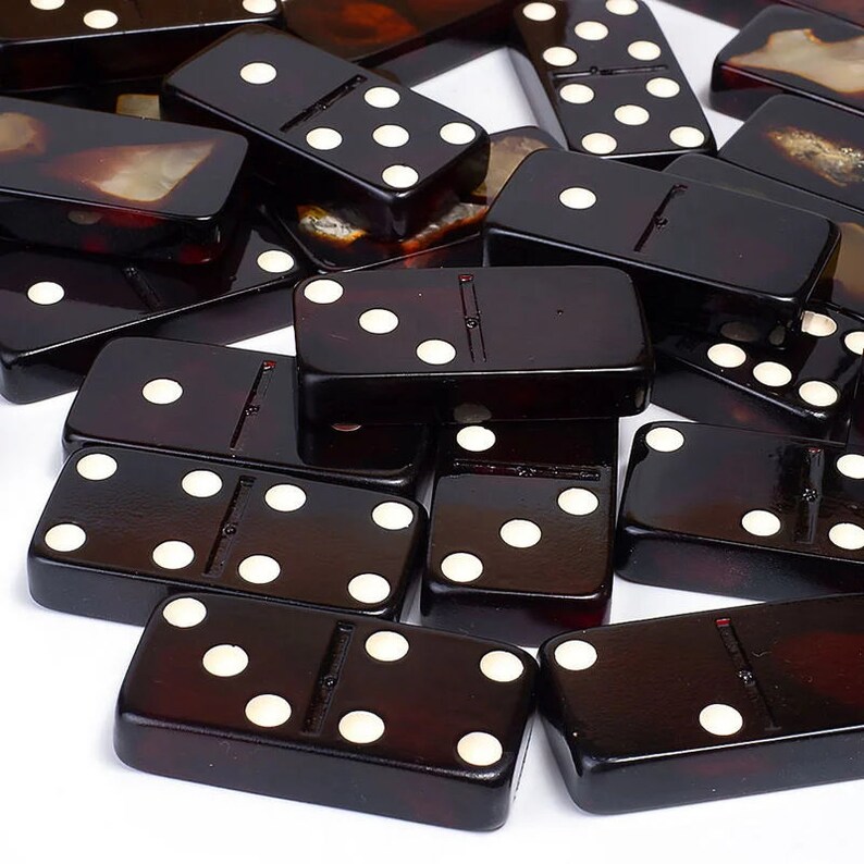 Classic Amber Domino Set in a Wooden Box Natural Baltic Amber Domino ...