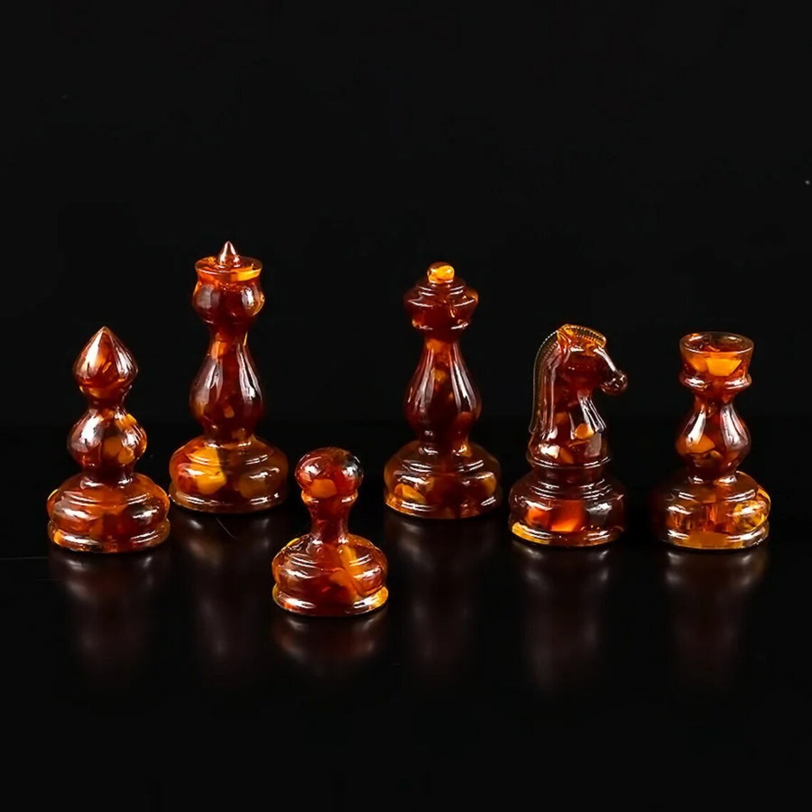 Chess Figures Amberlarge Carved Chess Pieces With Natural Amberluxury ...