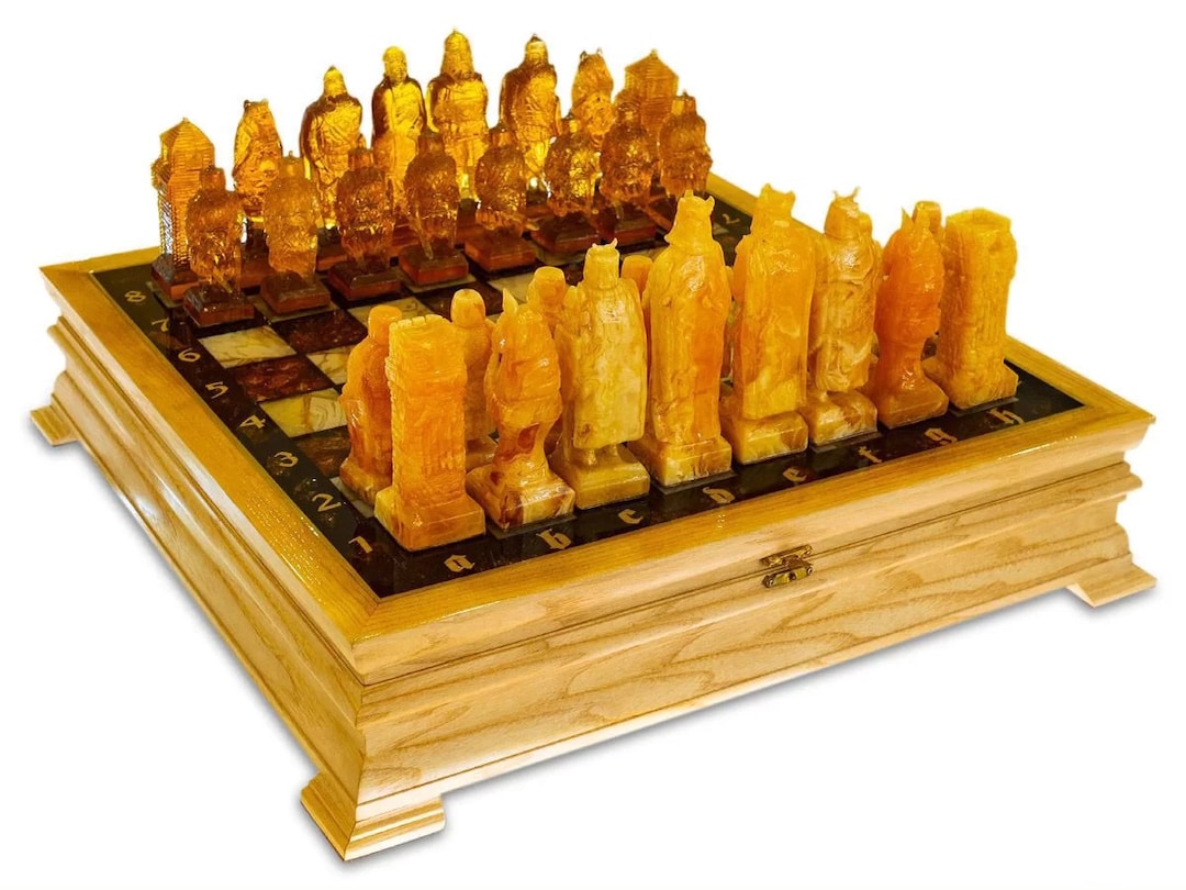 Large Amber Chess Set With Luxurious Amber Pieces Heroes - Etsy