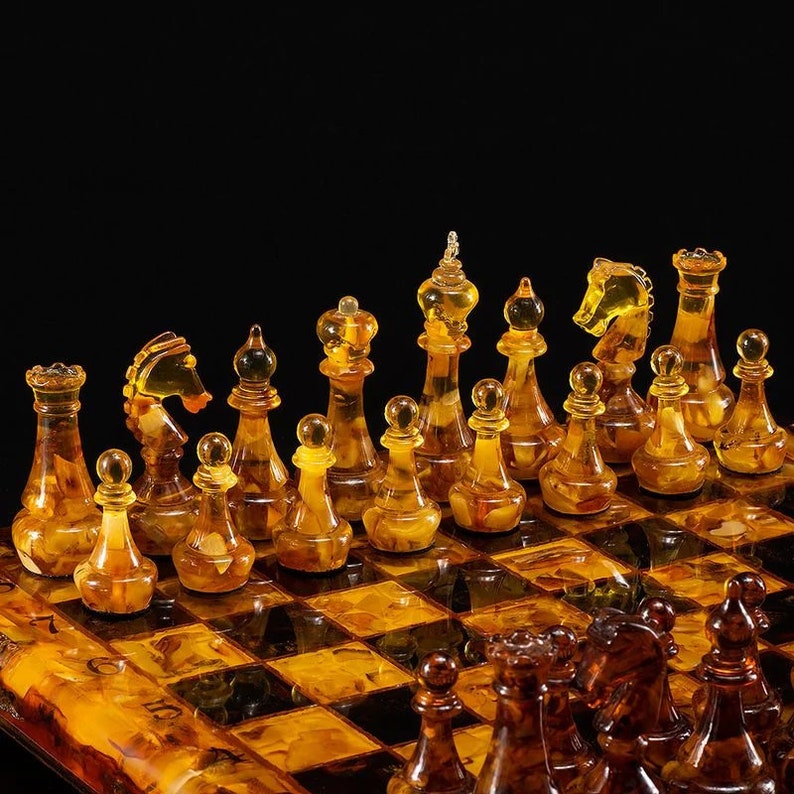 Amber Chess Set With Classic Chess Figures on Legswooden Amber Chess ...