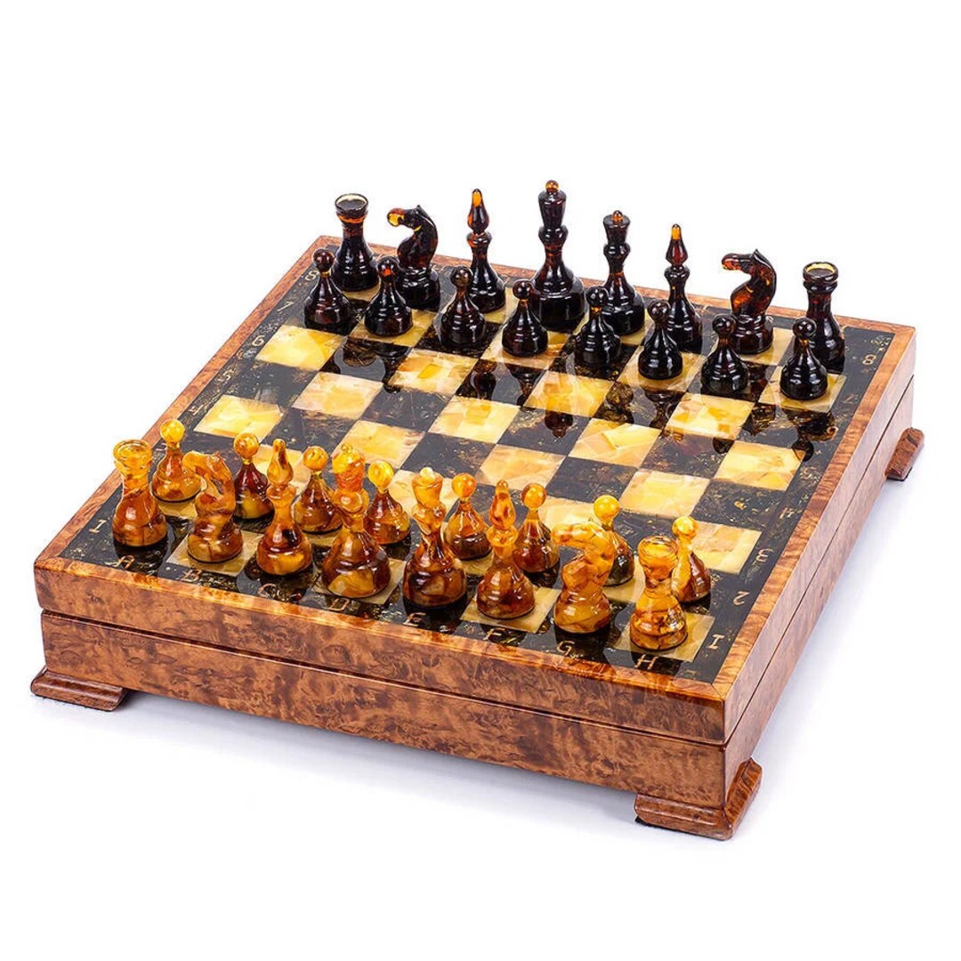 Amber Chess Set With Natural Amber Chess Piecesamber Mosaic Chess ...