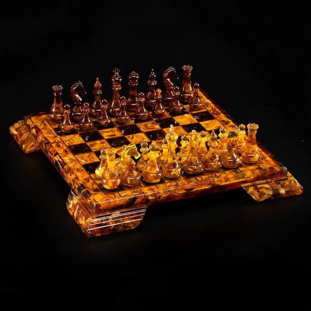 Amber Chess Set With Classic Chess Figures on Legswooden Amber Chess ...