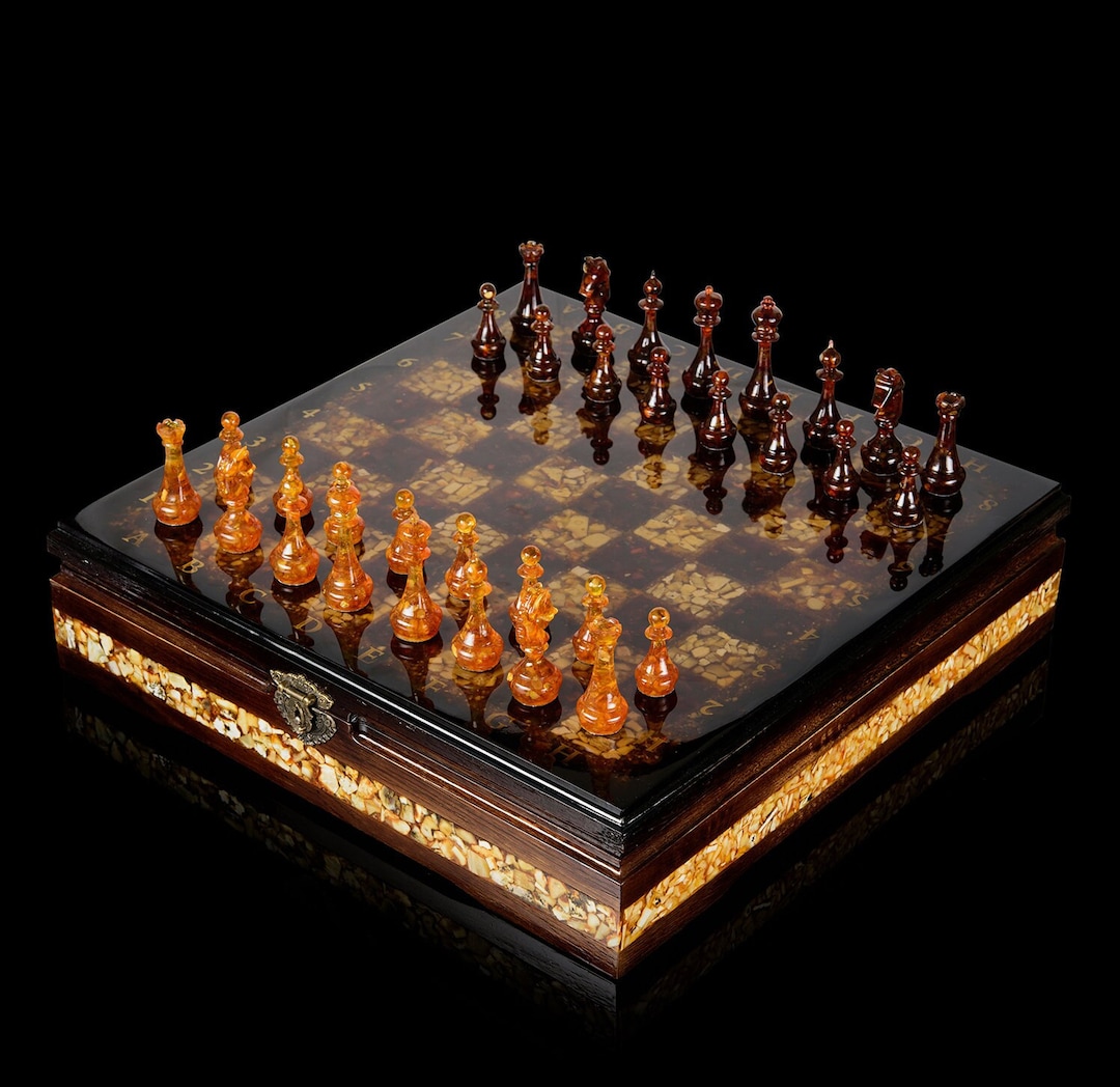 Luxury Wooden Chess Set With Amber Mosaics and Figureschess ...