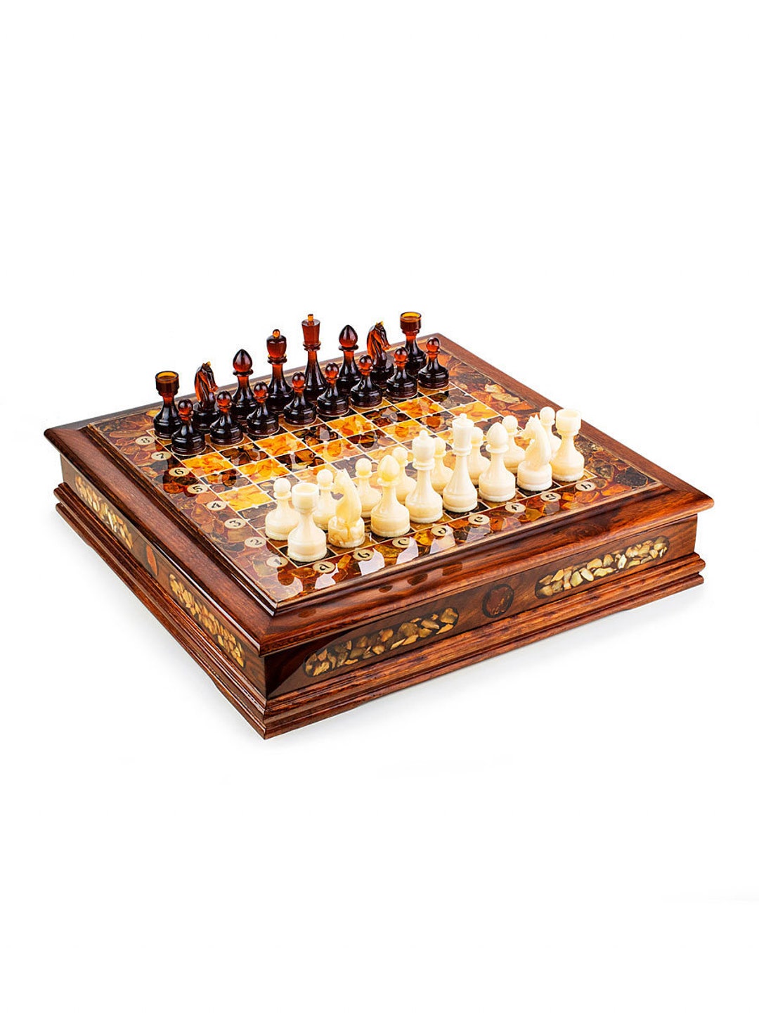 Luxury Chess Set With Inlay Amber Chess Figures wooden Amber Chess ...