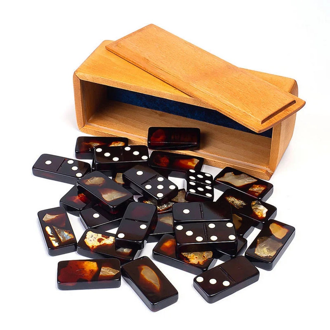 Classic Amber Domino Set in a Wooden Box Natural Baltic Amber Domino ...