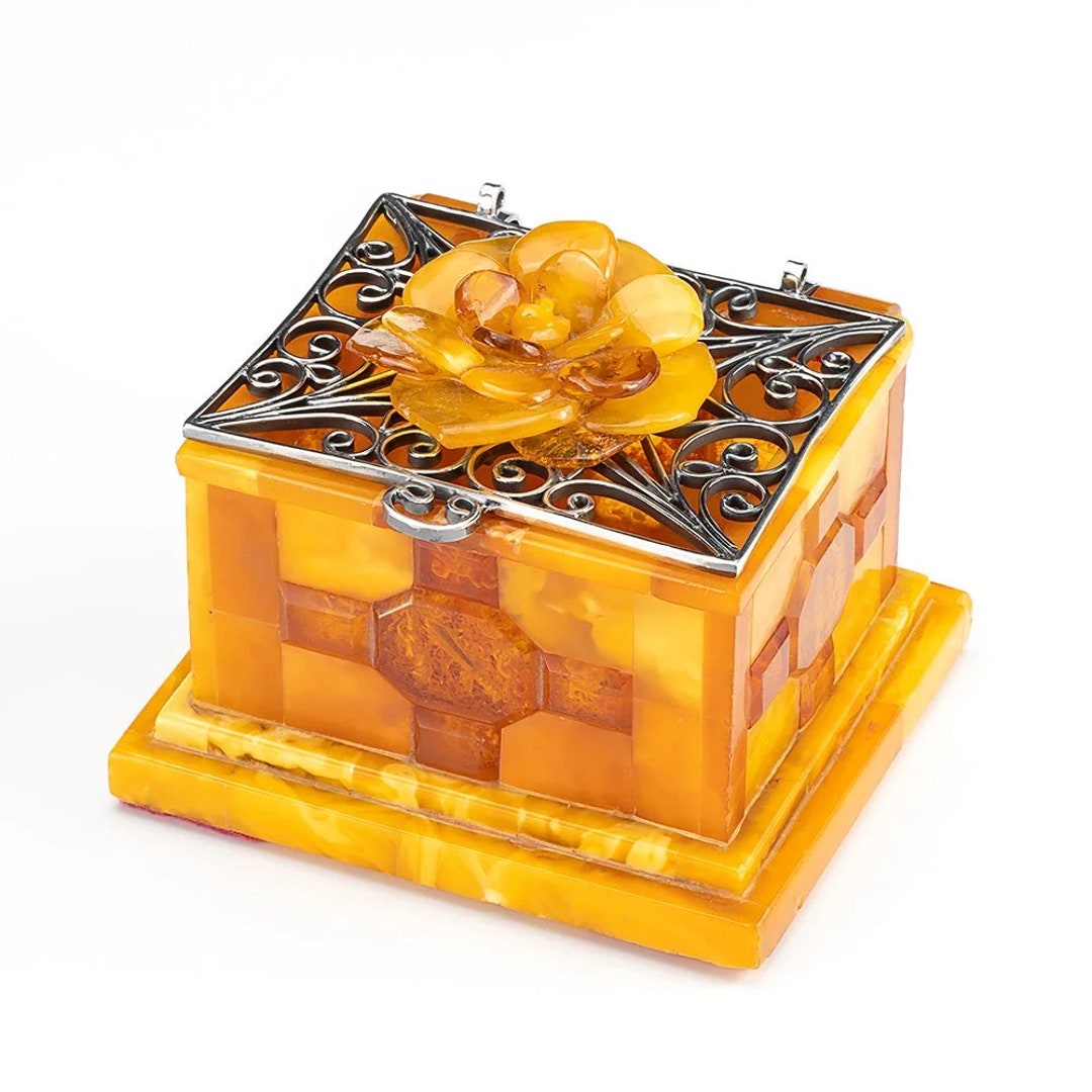 Antique Amber Jewelry Box With Silver Rare Amber Boxbaltic - Etsy