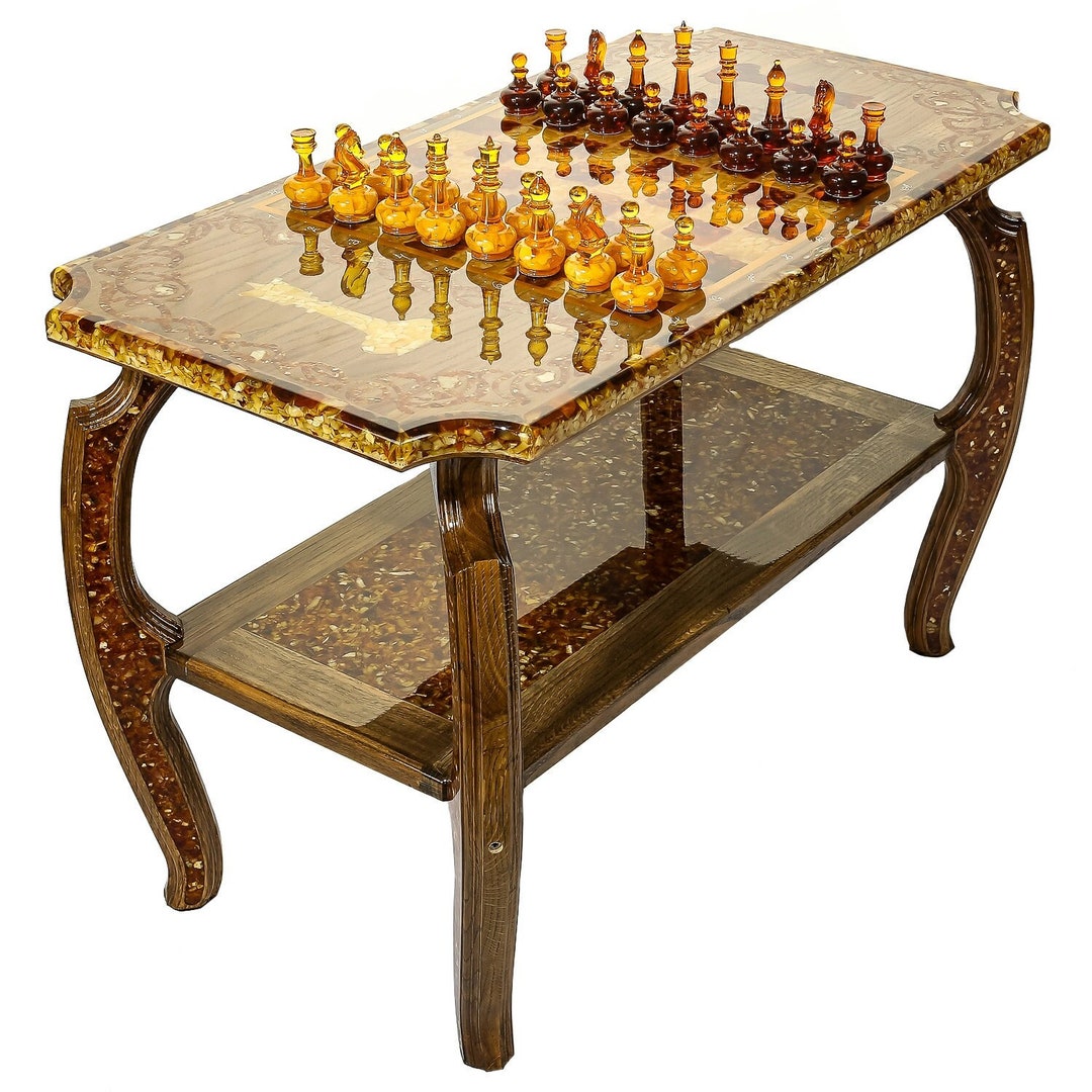 CHESS TABLE With Amber Chess Pieces Luxury Table Chess Set amber Chess ...