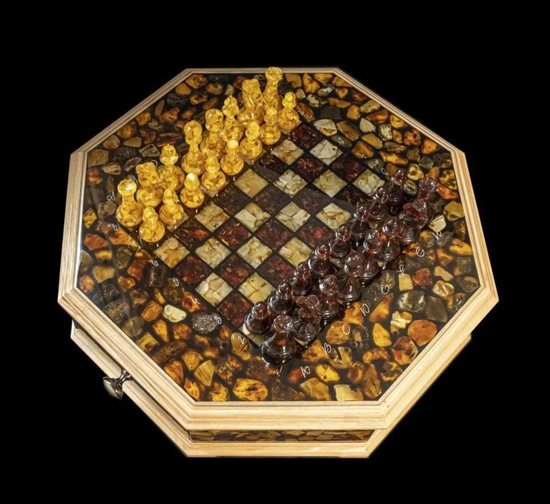 Chess Set Amberamber Octagon Chessboard With Drawers Handcrafted Wooden ...