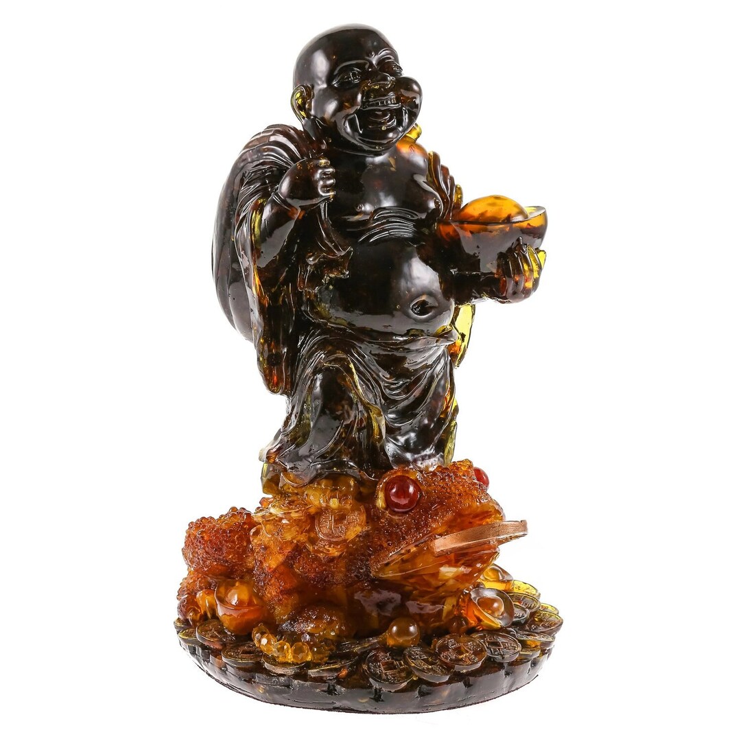 Carved Statuette of Natural Baltic Amber Buddha With Froghandmade Amber ...