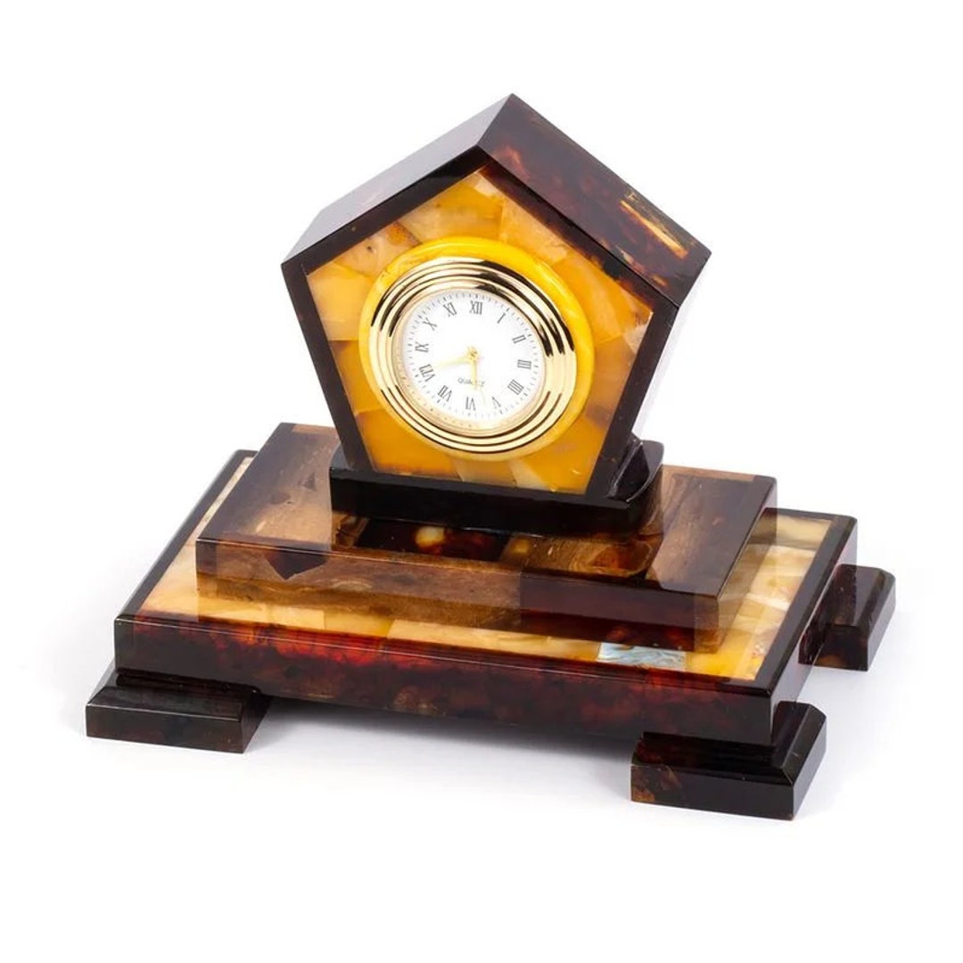 Luxury Business Souvenir Table Clock With Natural Amber Mosaicamber ...