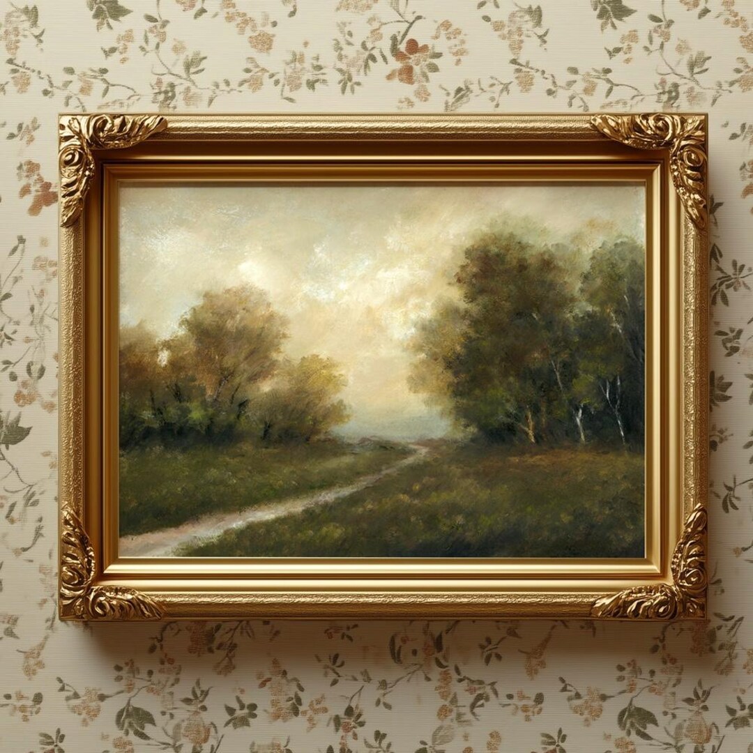 Landscape Oil Painting, Vintage Style Art Print, Serene Tree Painting ...