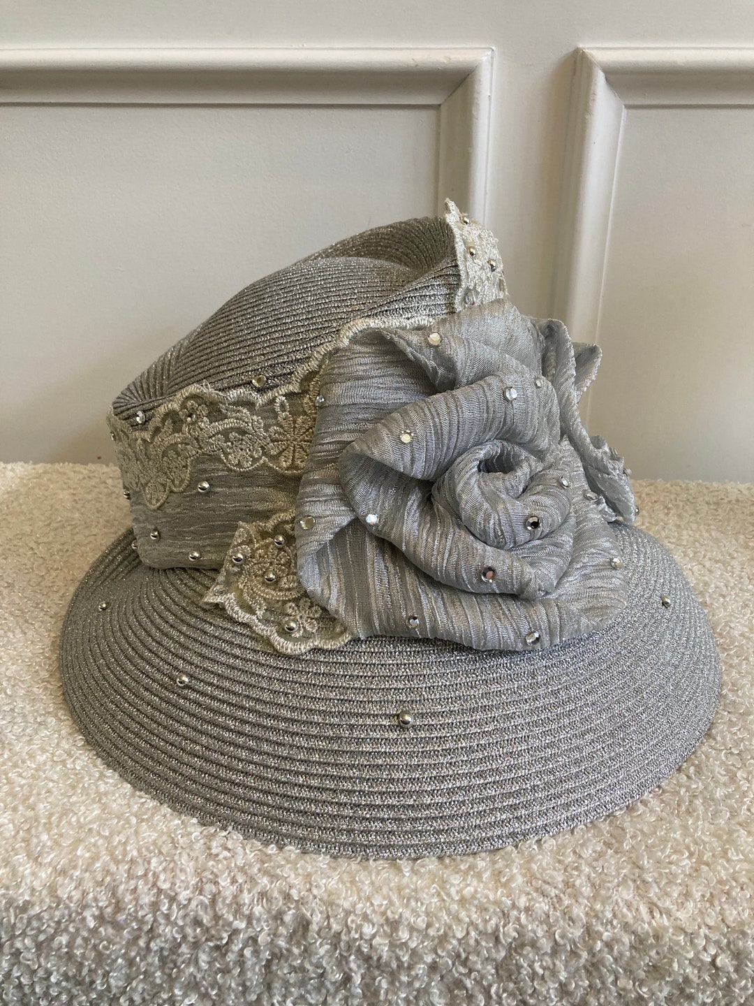 Vintage Mr. Divine 1920s Style Studded Silver Rose and Lace Hat - Etsy
