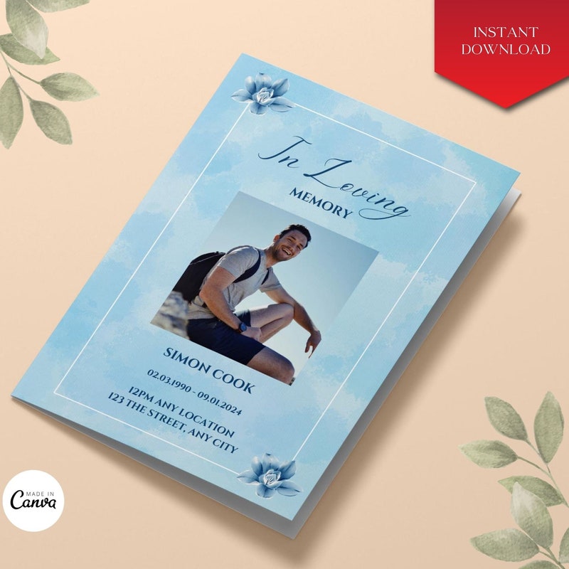 Blue Funeral Template - Etsy