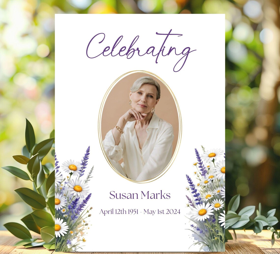 Wildflower Purple Flower Funeral Invite, Double Sided Invite, Mom ...