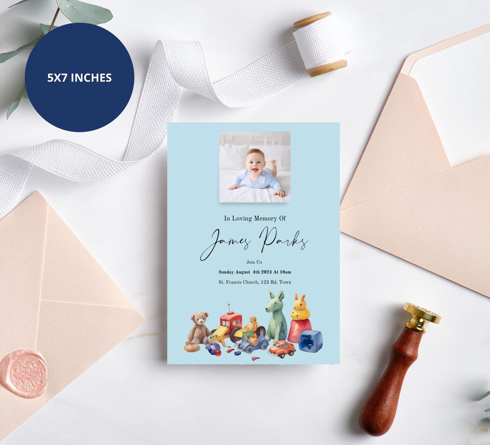 Blue Baby Funeral Invite, Loss of A Child, Loss of Son, Digital Funeral ...