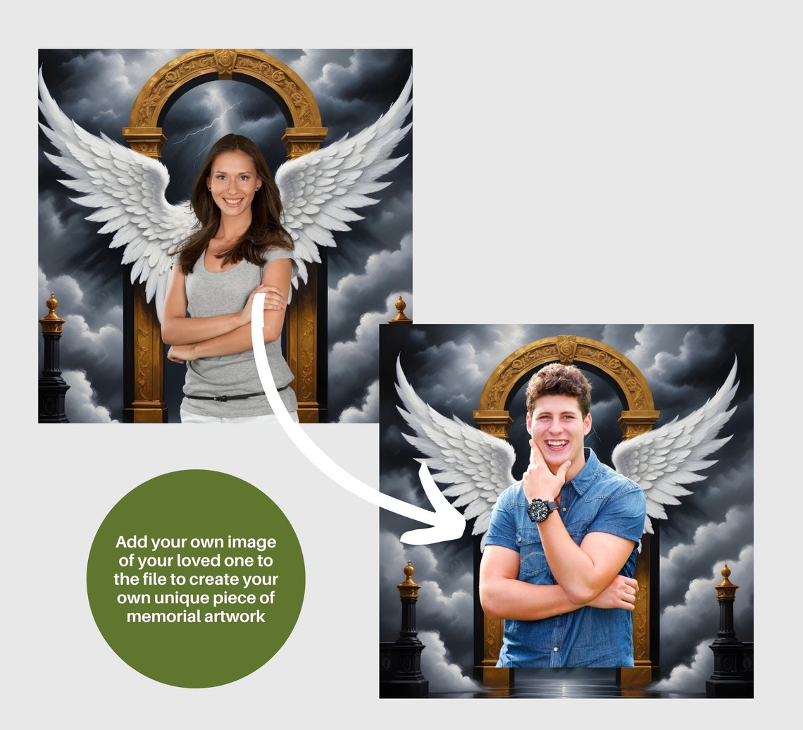 White Angel Wings Black Heaven Background Gold Arch Png, Memorial ...