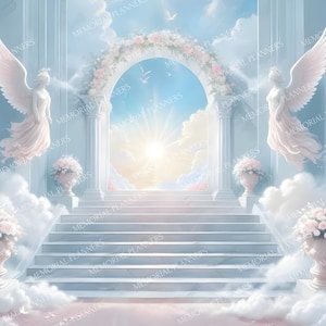 Blue & White Heaven Angel Background With Stairs Png, Memorial Service ...