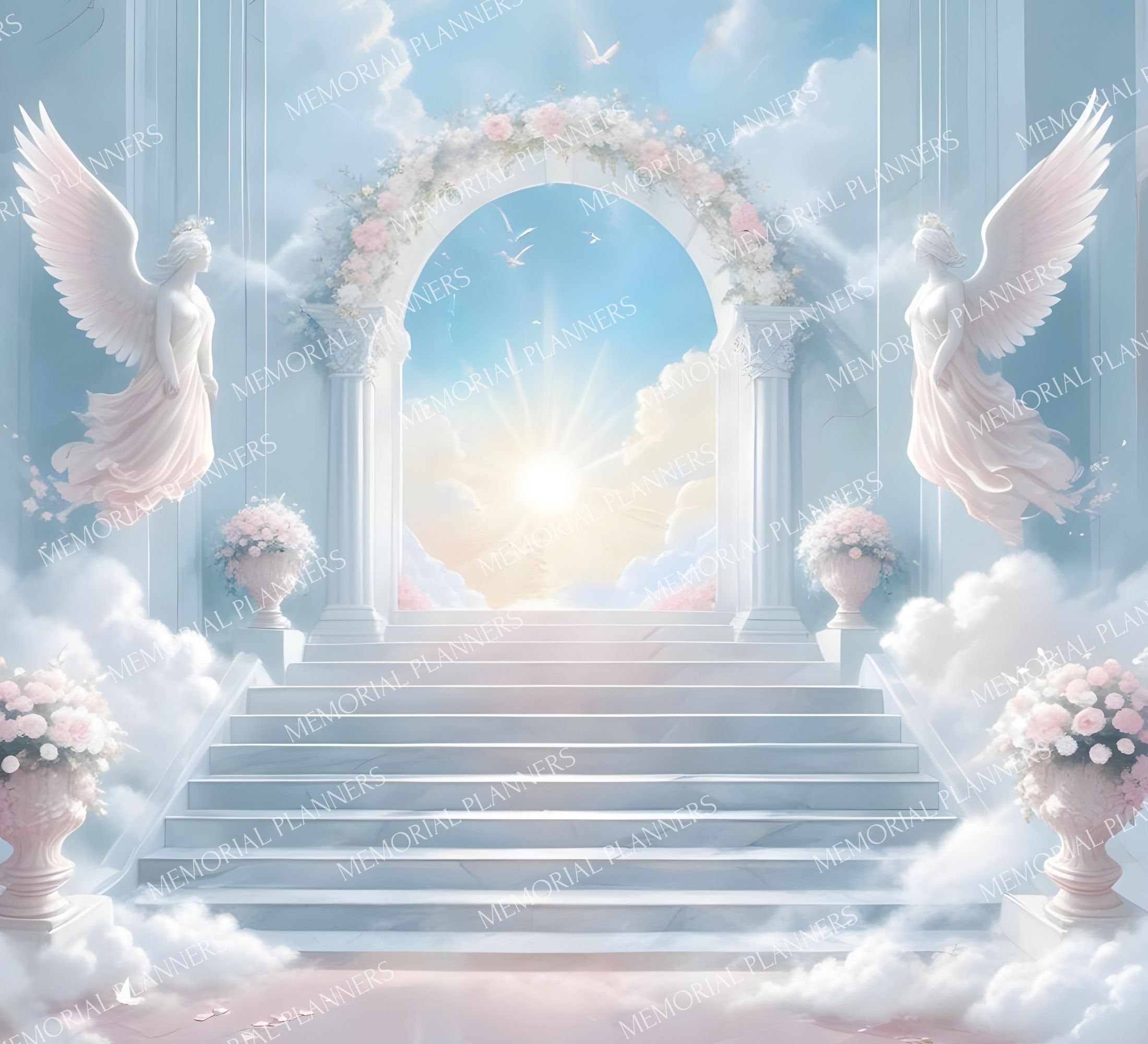 Blue & White Heaven Angel Background With Stairs Png, Memorial Service ...
