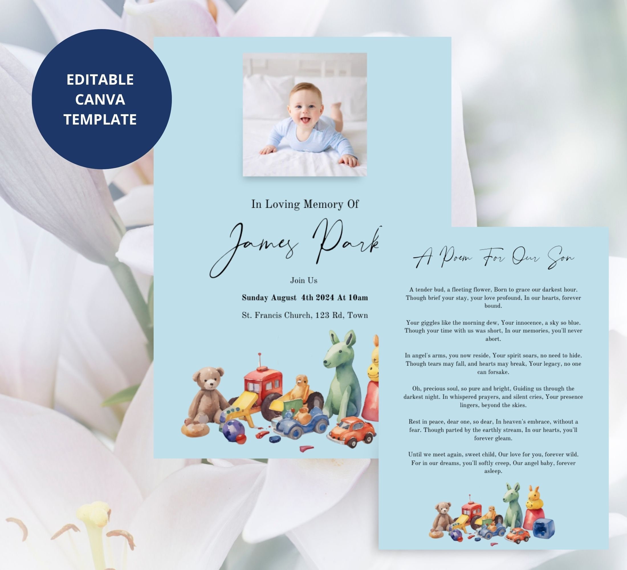 Blue Baby Funeral Invite, Loss of A Child, Loss of Son, Digital Funeral ...
