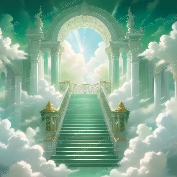 Blue Heaven Background With Gold Gate Png, Memorial Service PNG, Blue ...