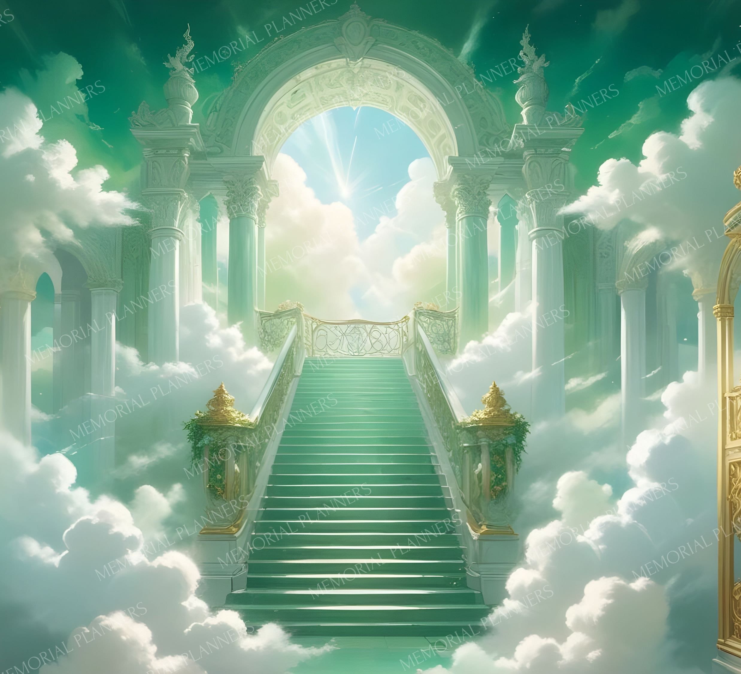 Green Stairs to Heaven Png, Memorial PNG, RIP Png Add Photo, Funeral ...