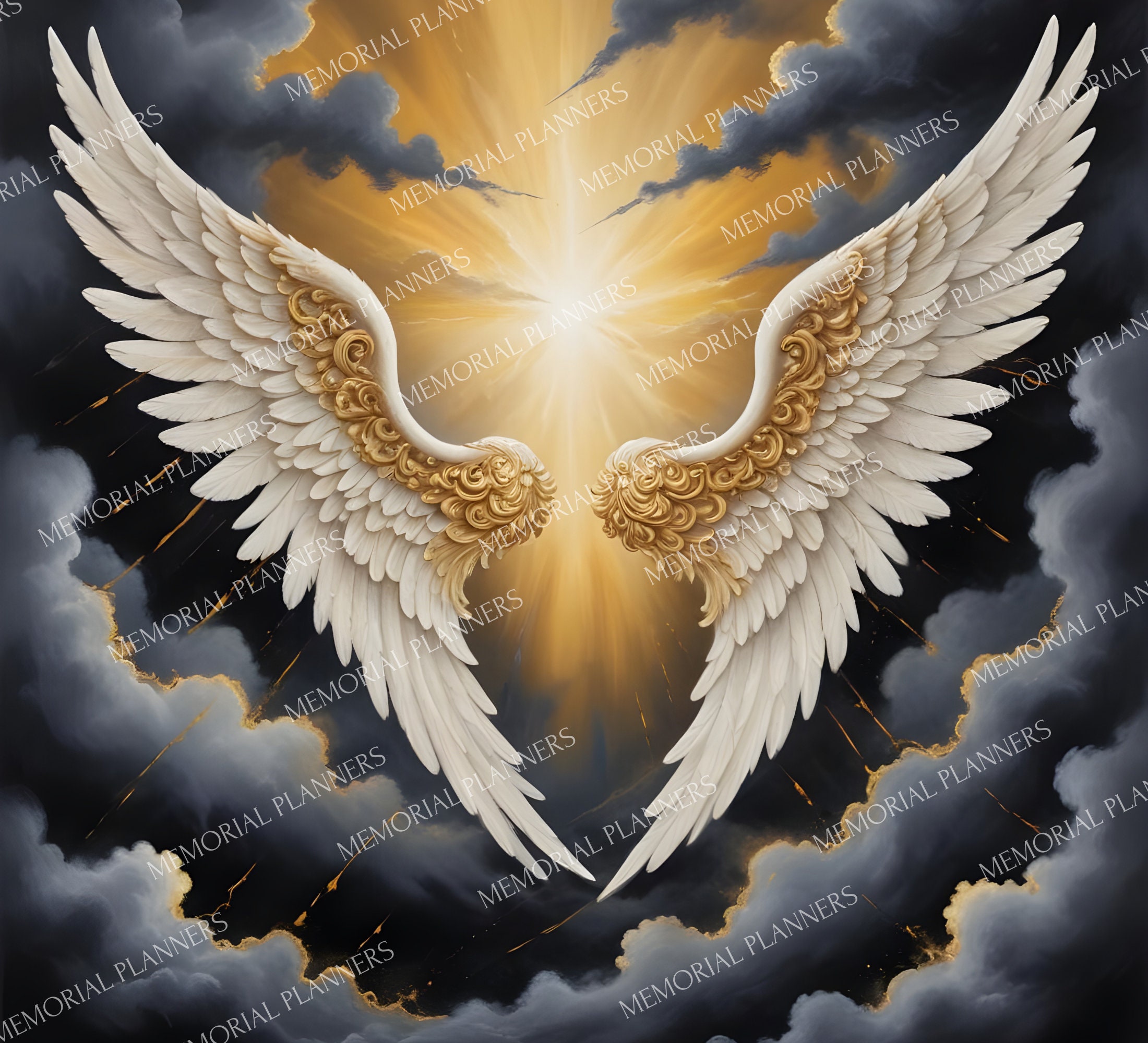 Black Angel Wings Heaven Background Gold Gates Png, Memorial Service ...