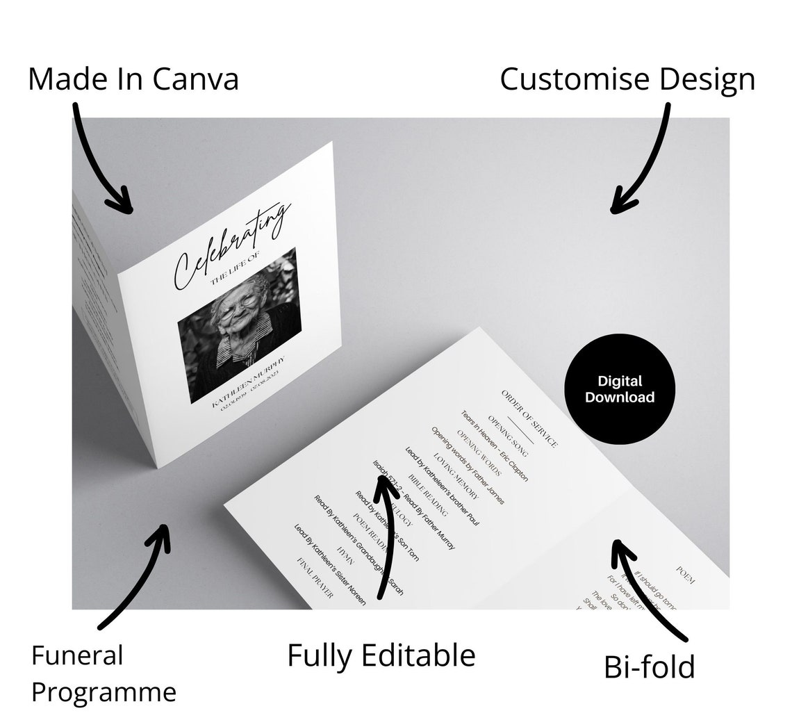 Funeral Program Template, Funeral Program Template for Woman, Bifold ...