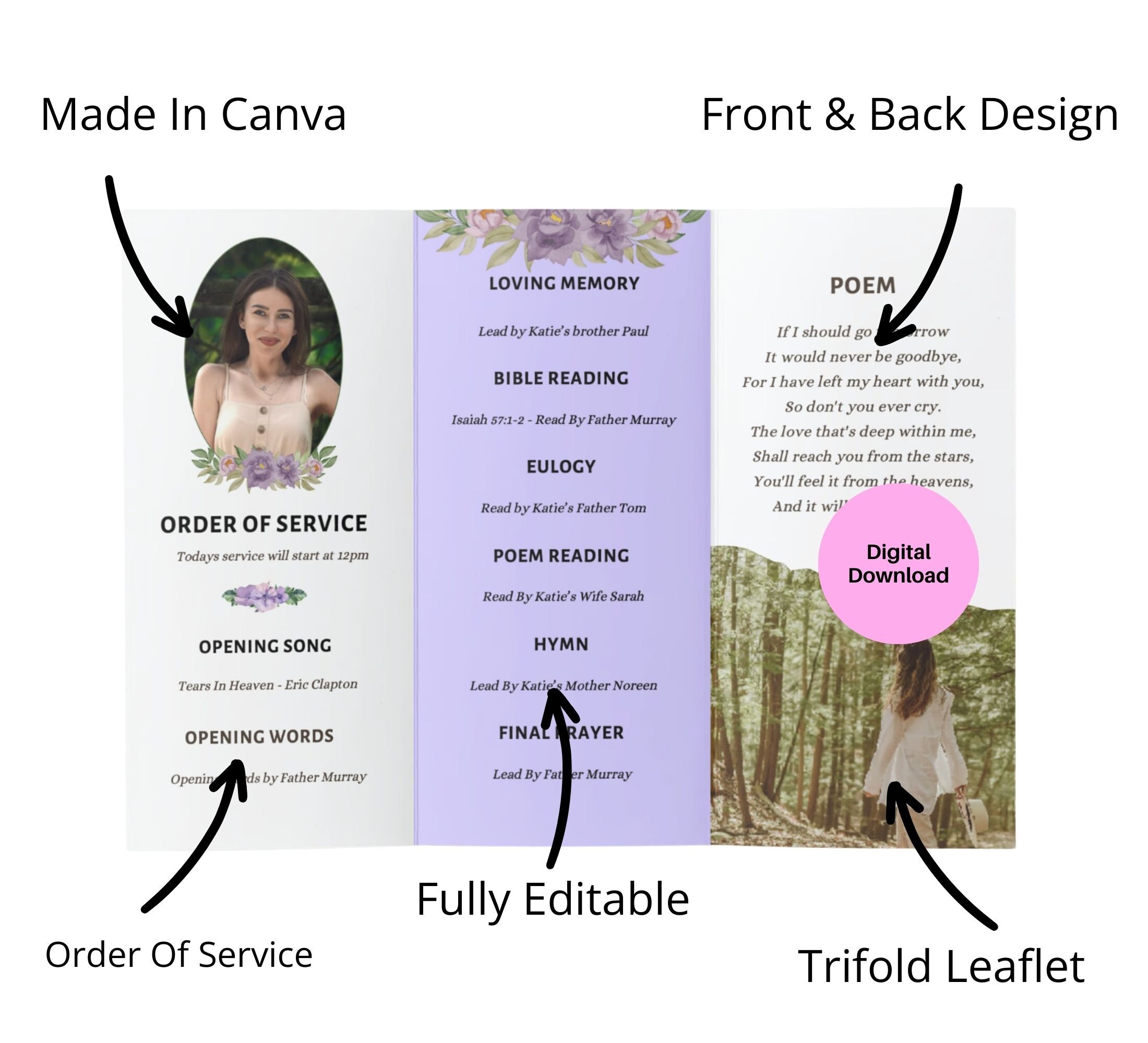 Funeral Order of Service, Purple Order of Service Template, Order of ...