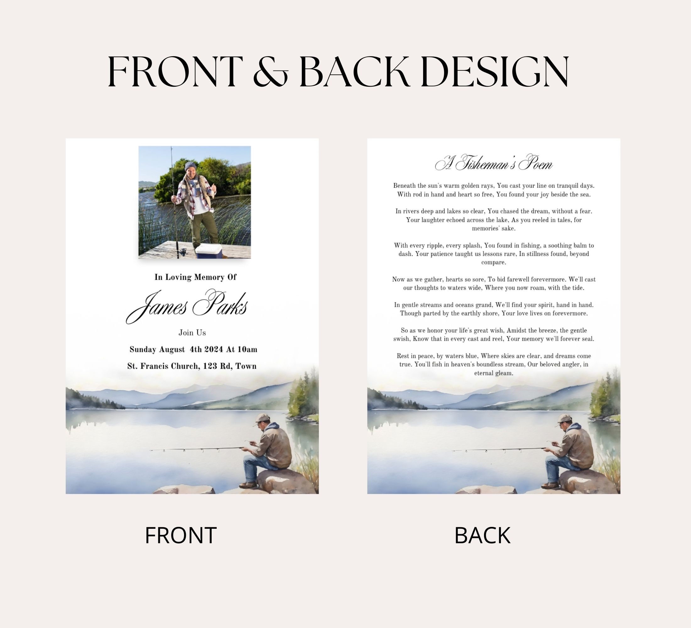 Fishermans Funeral Invite, Fishing Funeral Program, Funeral Invitation ...