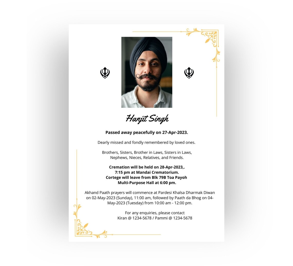 Printable Sikh Funeral Invite Canva, Funeral Invitation, Memorial ...