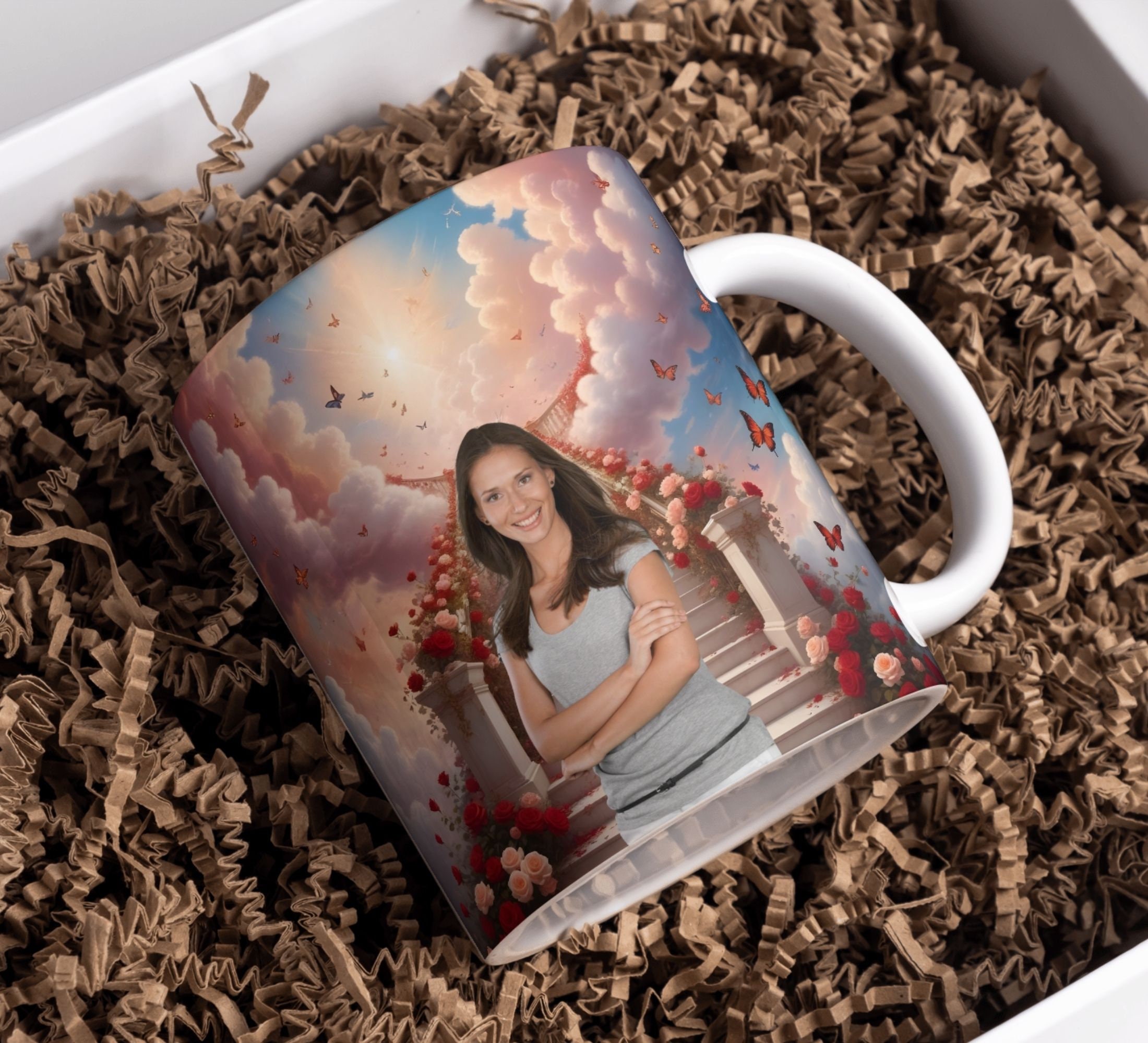 Rose & Butterfly Heaven Background With Stairs Png, Memorial Service ...