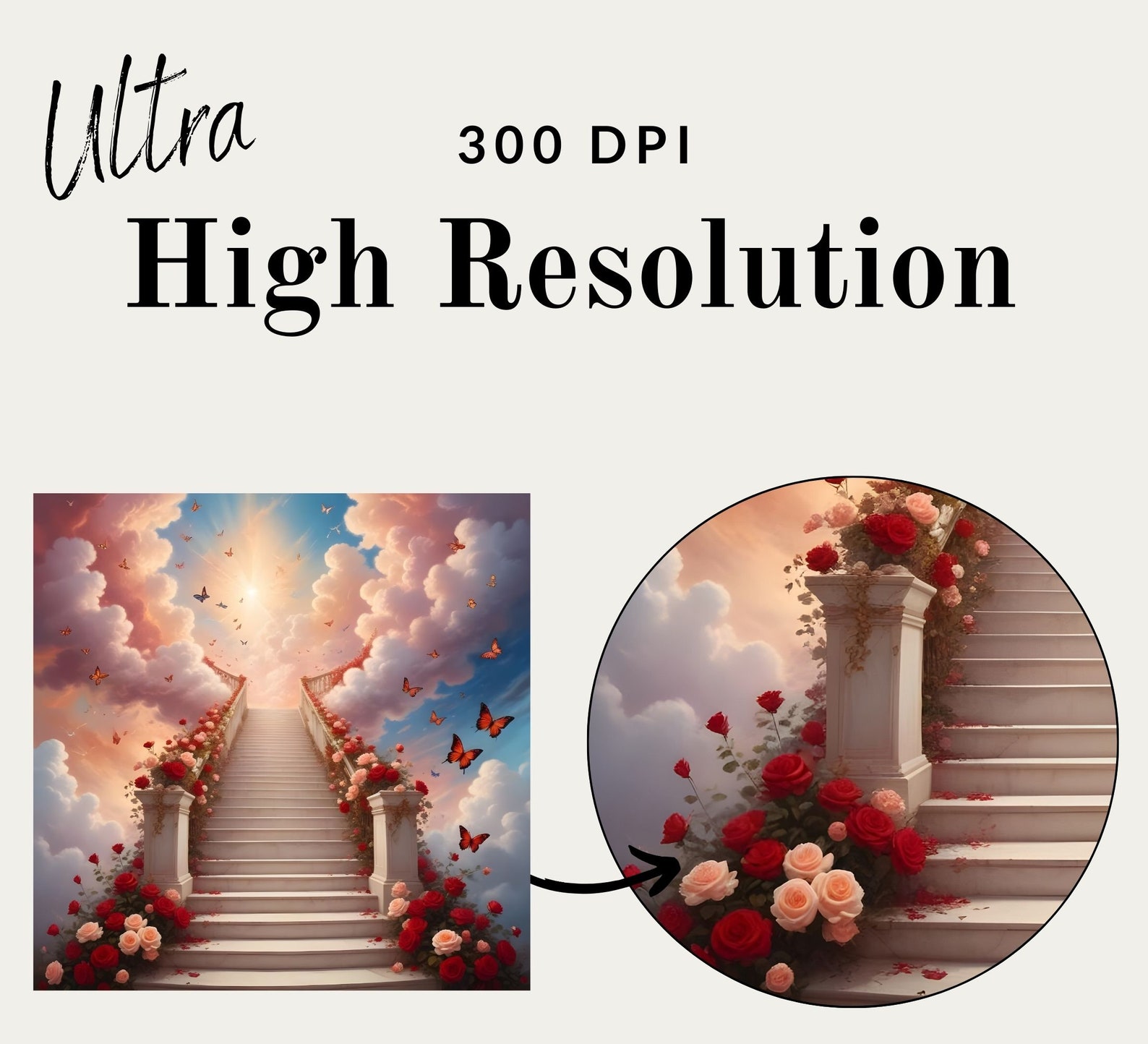 Rose & Butterfly Heaven Background With Stairs Png, Memorial Service ...