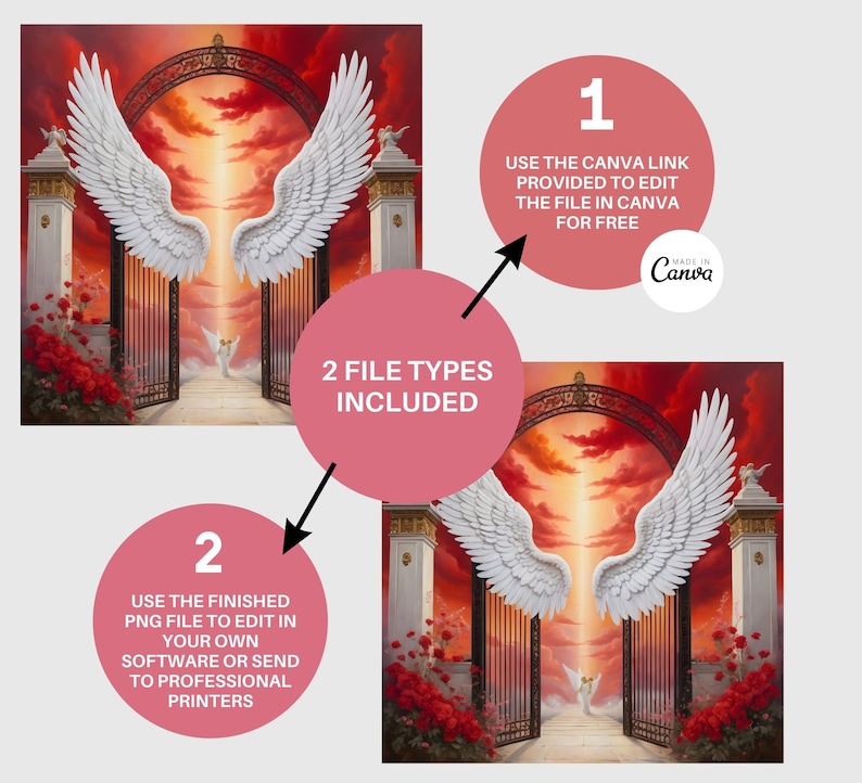 Red Floral Heaven Background With Gold Gates Png, Memorial Service PNG ...