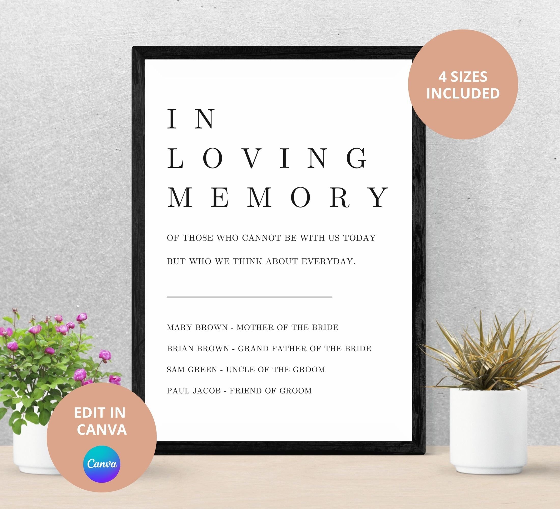 Minimalistic in Loving Memory Sign Canva Template, Custom Name Memory ...