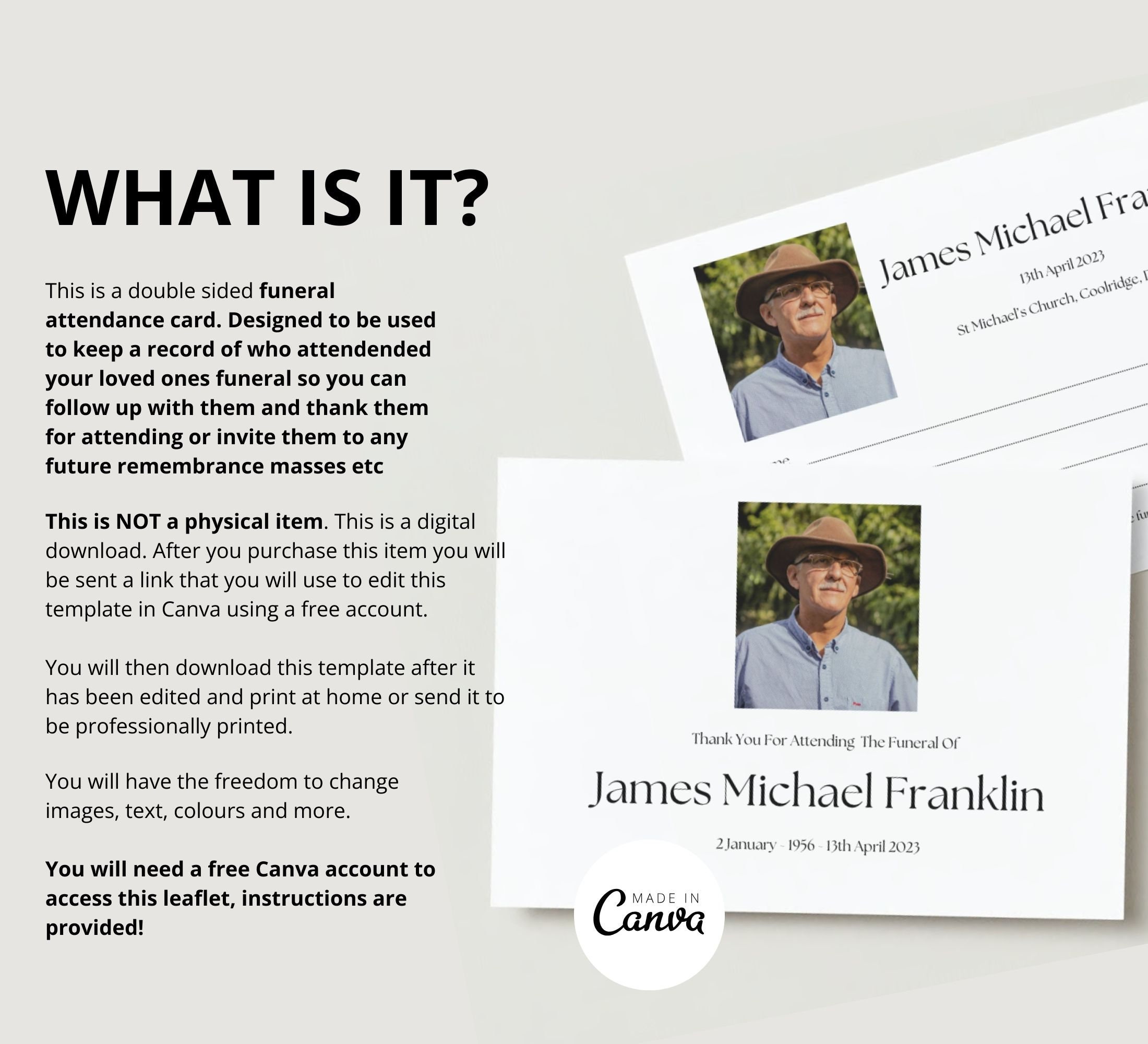 Funeral Attendance Cards, Funeral Attendees, Minimalistic Attendance ...