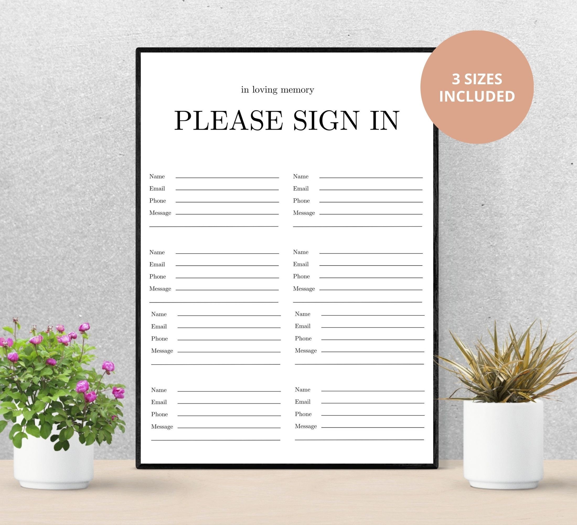 Funeral Sign in Sheet, Printable Funeral Guest Book Insert, Printable Modern Simple Design ...