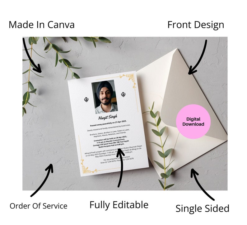 Printable Sikh Funeral Invite Canva, Funeral Invitation, Memorial ...