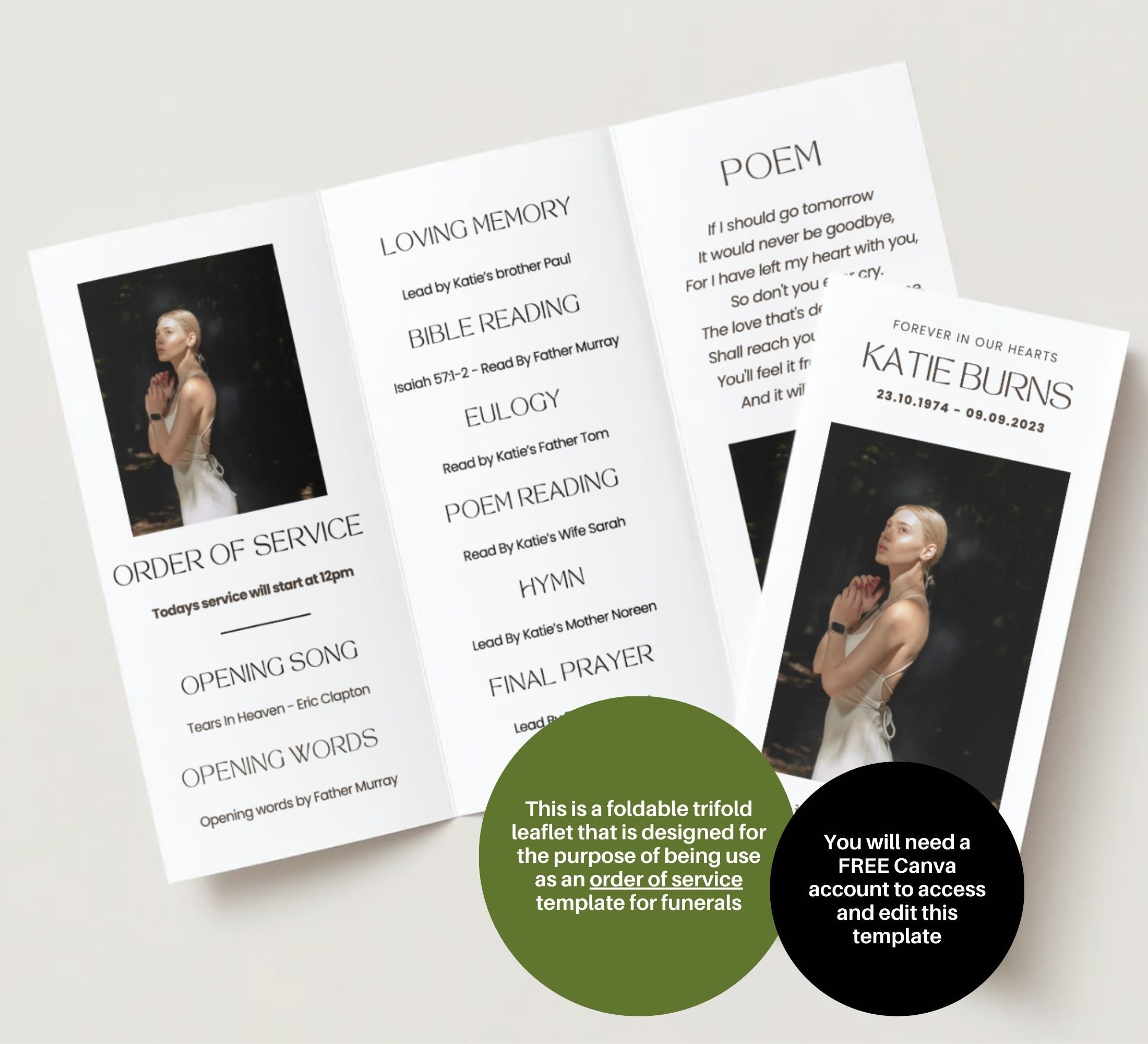 Funeral Order of Service, Minimal Order of Service Template, Order of ...