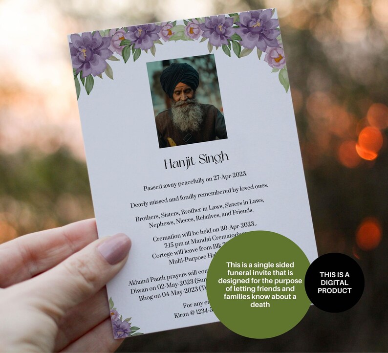 Sikh Funeral Invite, Funeral Announcement, Funeral Invitation, Memorial ...