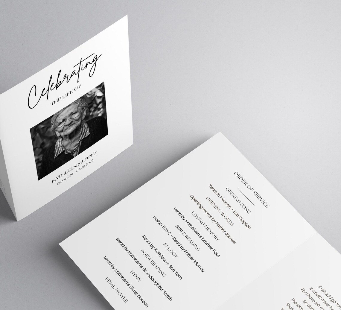 Funeral Program Template, Funeral Program Template for Woman, Bifold ...