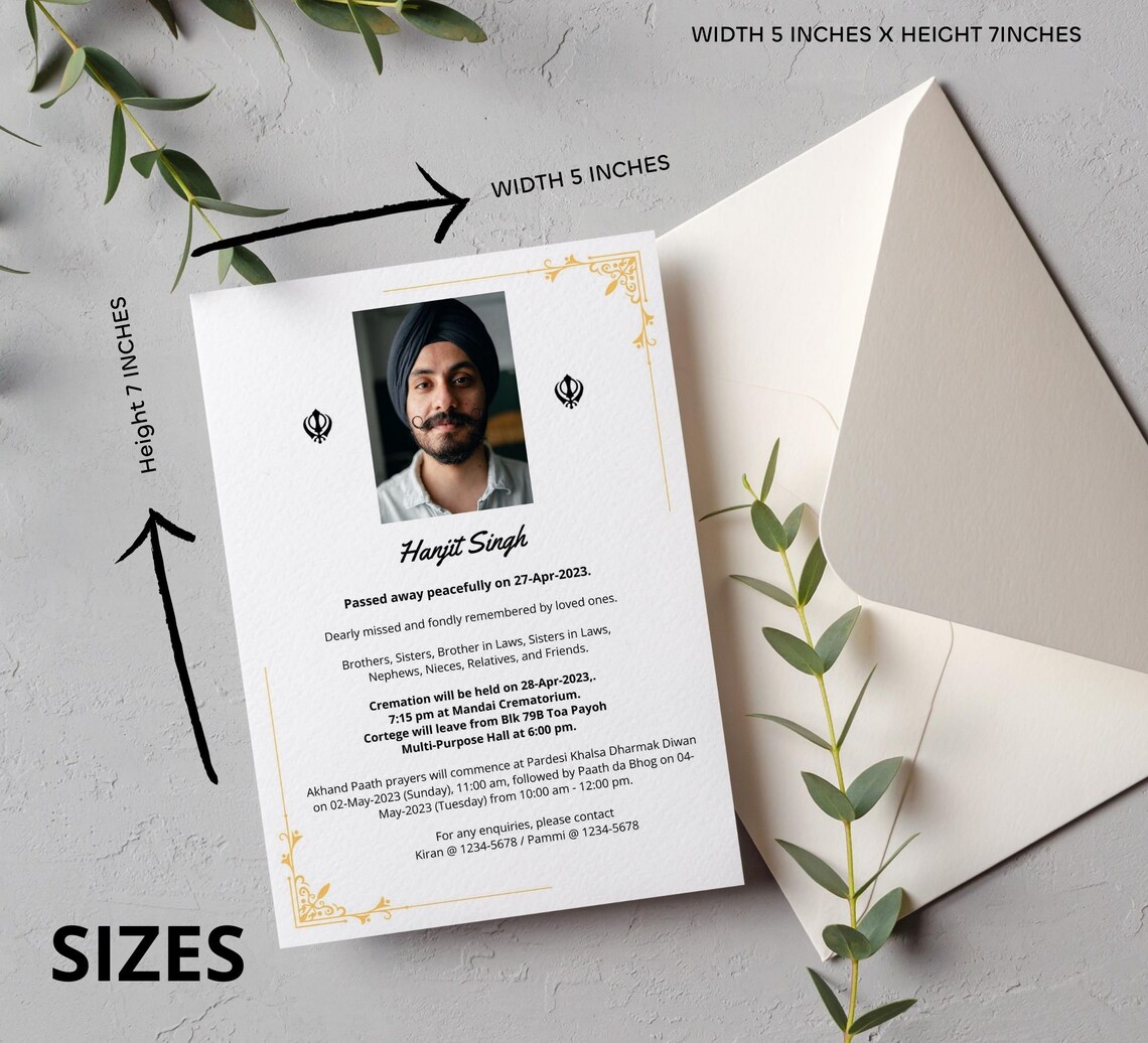 Printable Sikh Funeral Invite Canva, Funeral Invitation, Memorial ...