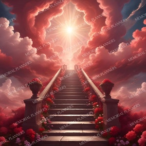 Red Rose Floral Heaven Background With Stairs Png, Memorial Service PNG ...