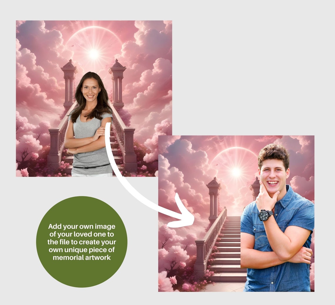 Pink Rose Floral Heaven Background With Stairs Png, Memorial Service ...