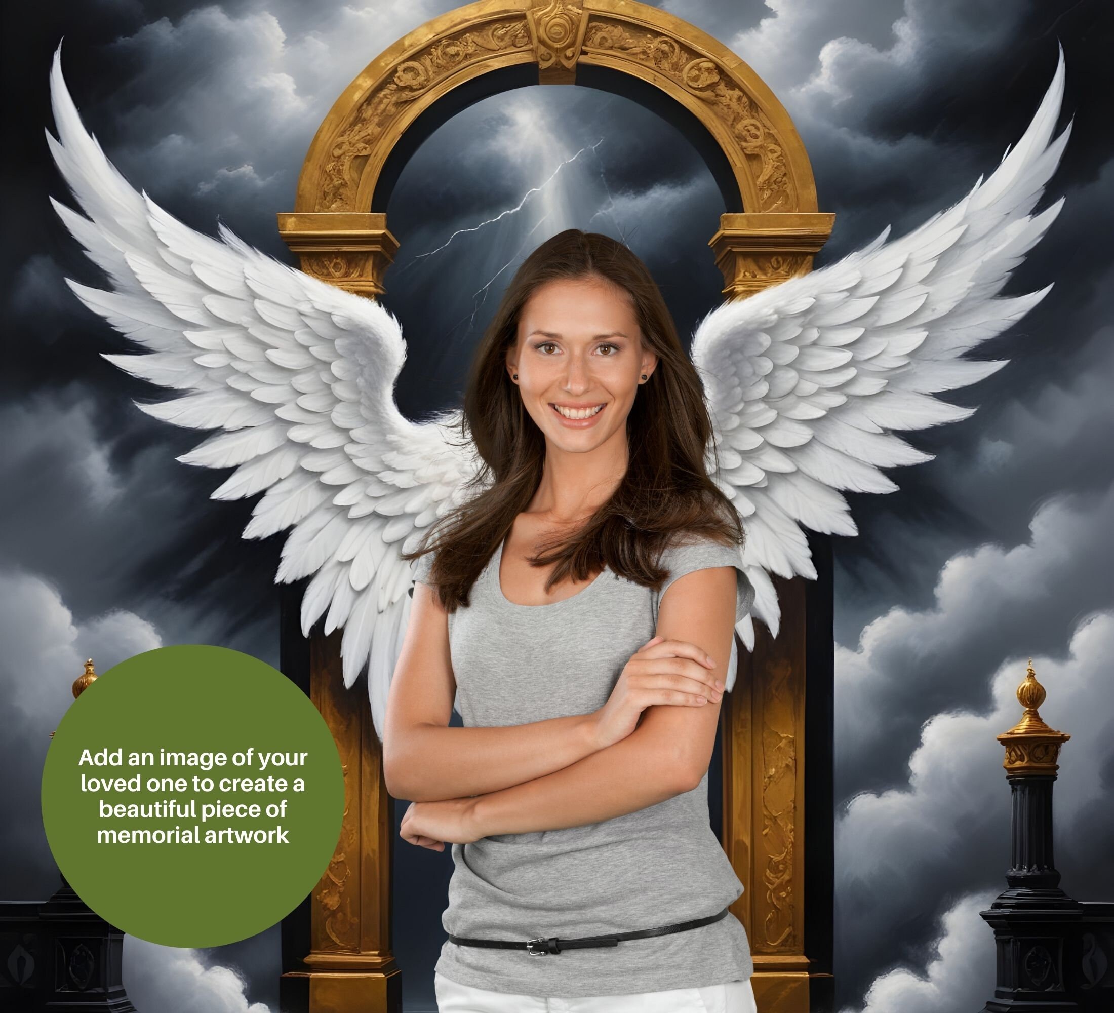 White Angel Wings Black Heaven Background Gold Arch Png, Memorial ...