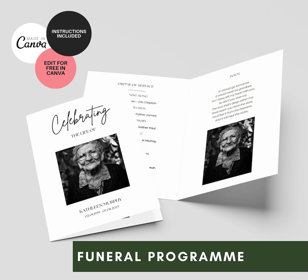 Funeral Program Template, Funeral Program Template for Woman, Bifold ...